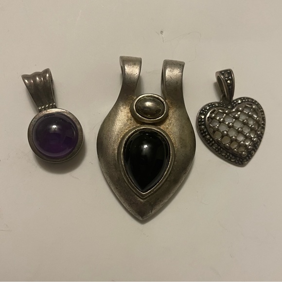 Jewelry | Silver Slides Vintage Costume Set3 Silverblack Silverpurple ...